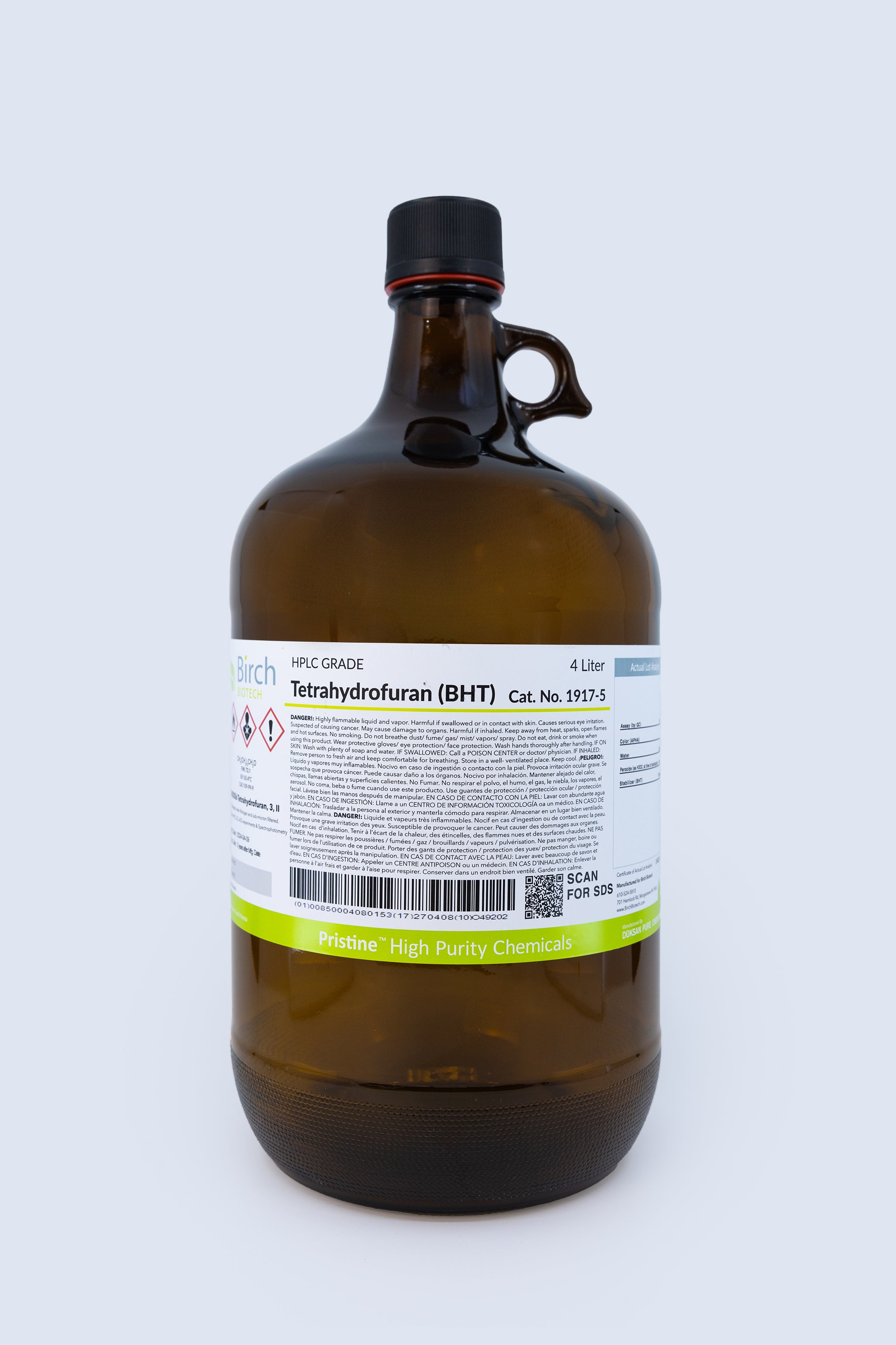PRISTINE® Tetrahydrofuran, HPLC Grade, 4 x 4 Liter Bottles/Case – Birch ...