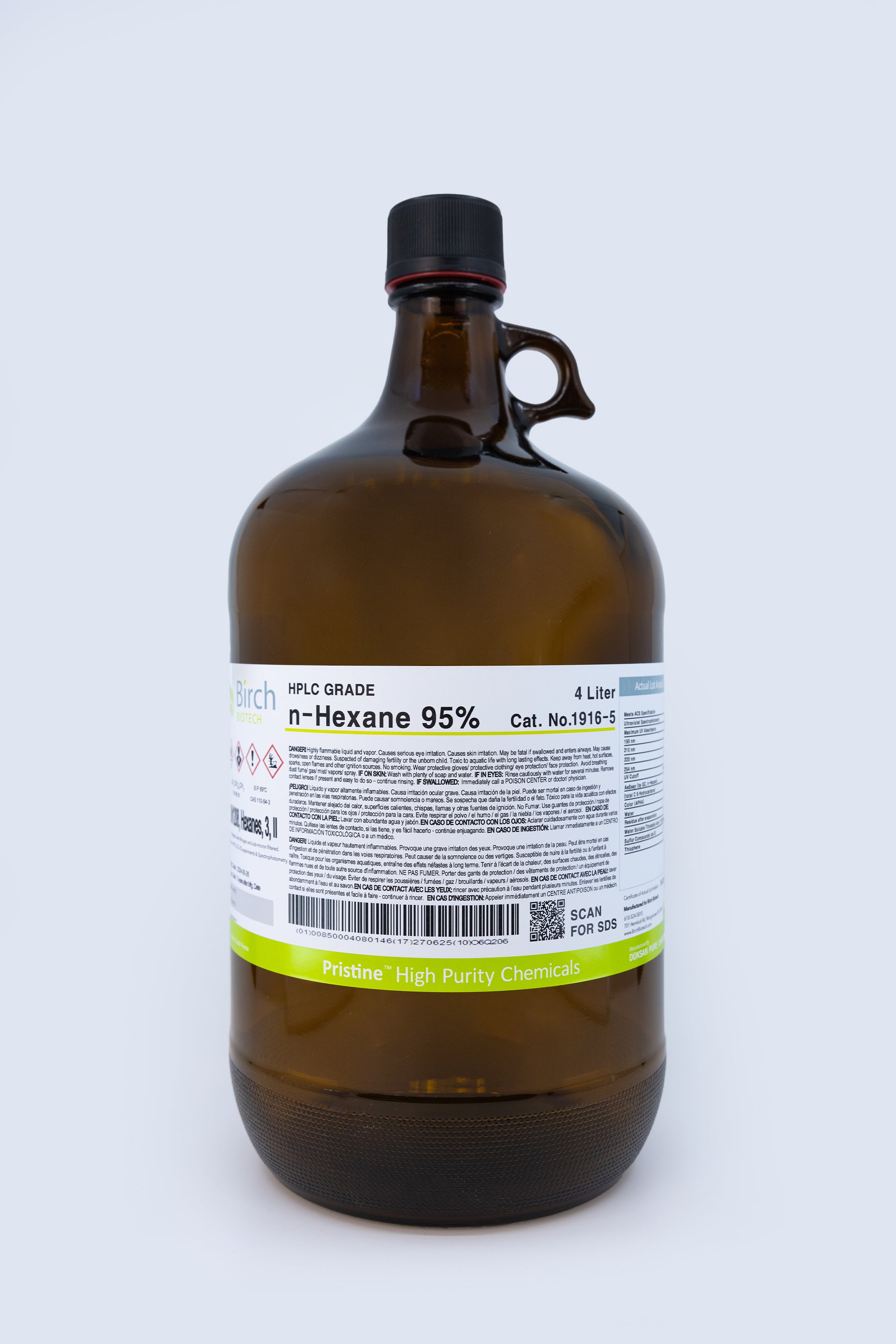 PRISTINE® n-Hexane 95%, HPLC Grade, 4 x 4 Liter Bottles/Case – Birch ...
