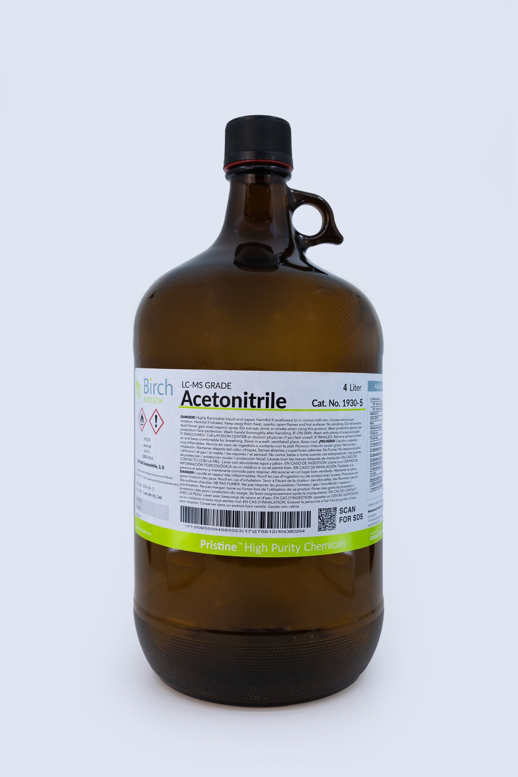 PRISTINE® Acetonitrile, LC-MS Grade, 4 x 4 Liter Bottles/Case – Birch ...