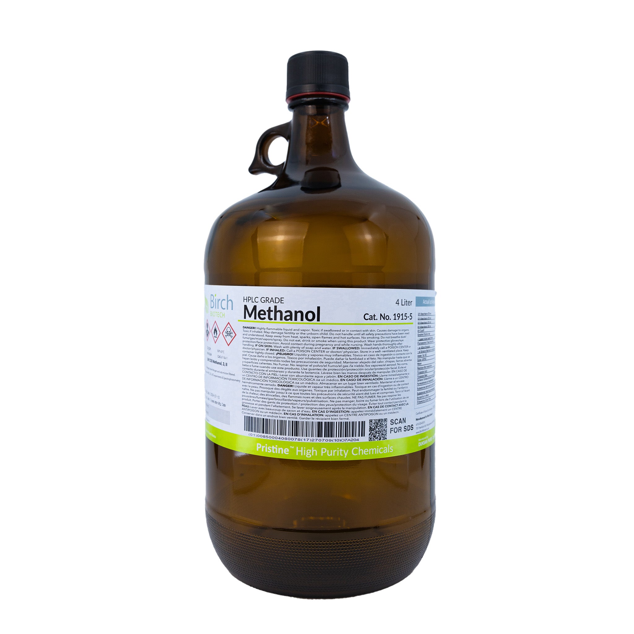 PRISTINE® Methanol (1915-5), HPLC Grade, 4 x 4 Liter Bottles/Case ...