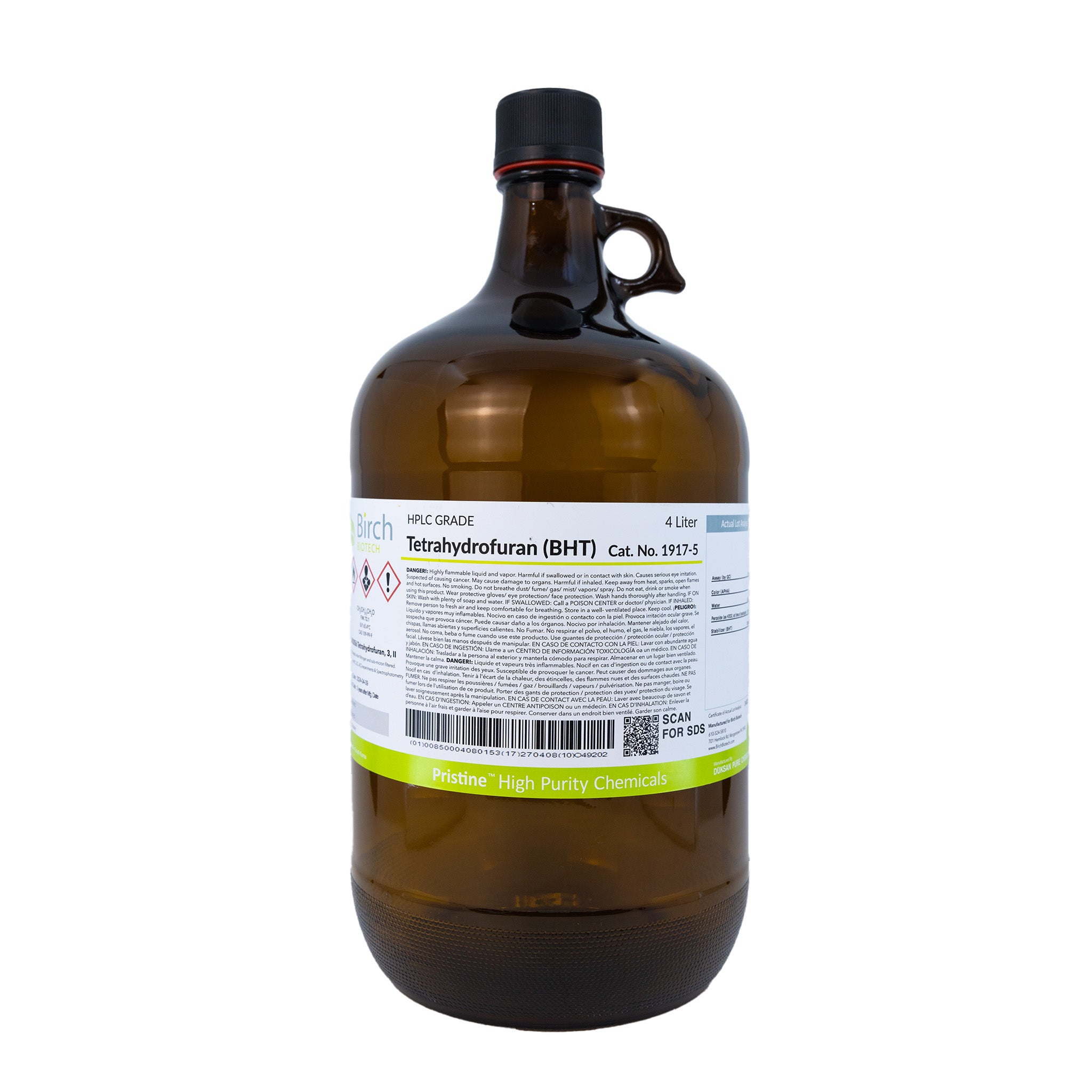 PRISTINE® Tetrahydrofuran (1917-5), HPLC Grade, 4 x 4 Liter Bottles ...